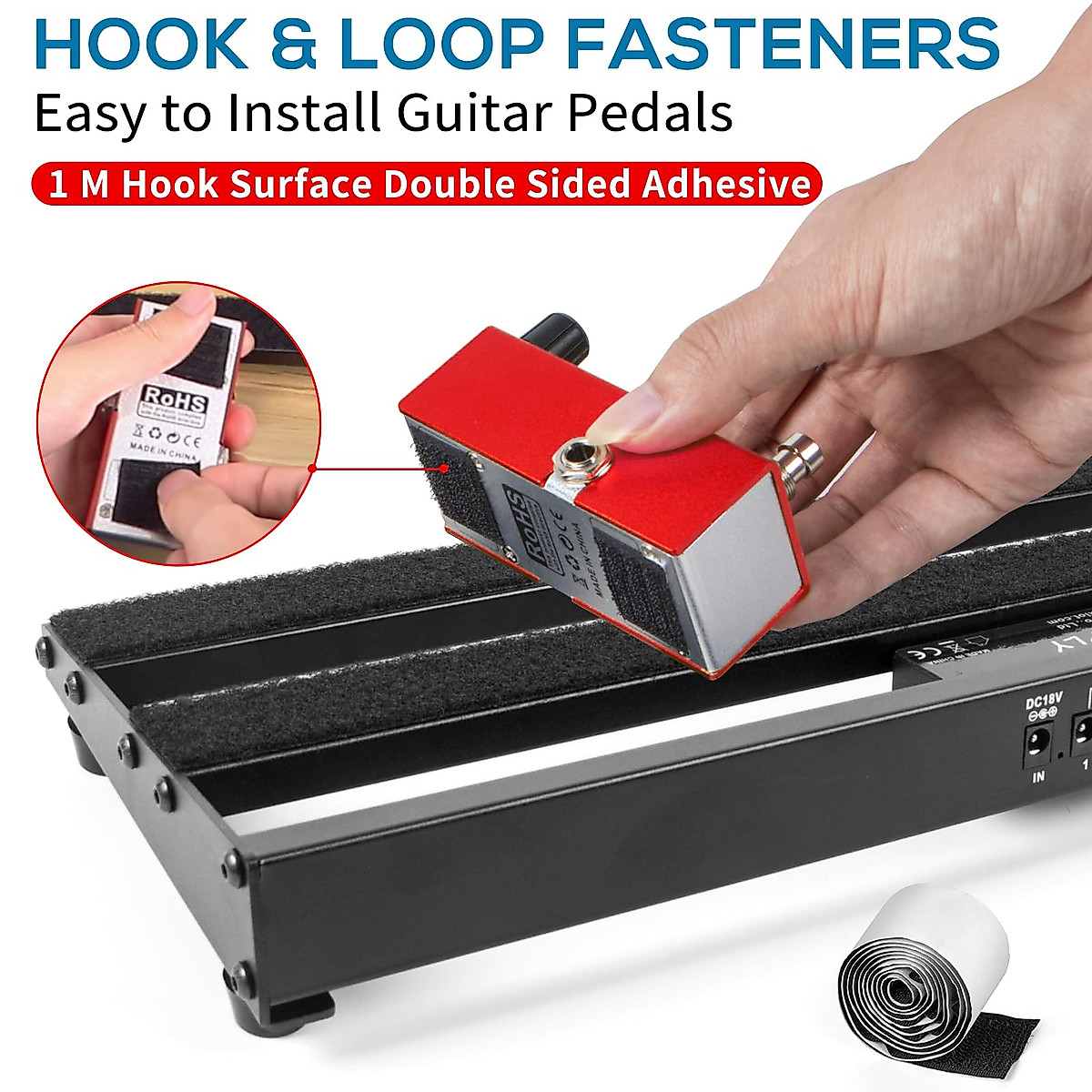 AKLOT Guitar Pedal Board with Built-in Power Supply Guitars Effect Pedalboard Aluminium Alloy Power Supply 19" x 5" with Bag, Pedal Cable