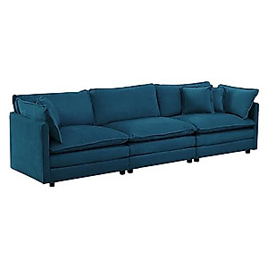 Eafurn 2 Piece Chenille Upholstered Living Room Furniture Sets, Include Free Combination Deep Seat Modular Sofa & Cloud Loveseat Section Couch and Pillows for Apartment, Studio, Office, Blue