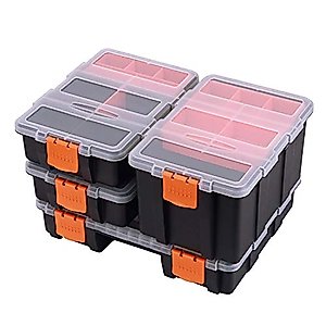 CASOMAN Hardware & Parts Organizers, 4 Piece Set Toolbox, Compartment Small Parts Organizer, Versatile and Durable Storage Tool Box