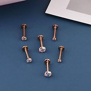 FECTAS 16G Cartilage Earring Stud Forward Helix Earrings Internal Threaded Labret Lip Medusa Piercing Ring Rose Gold 2 Pairs