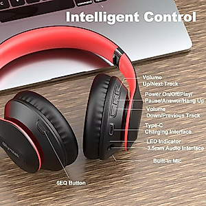 Glynzak Wireless Bluetooth Headphones Over Ear 65H Playtime HiFi Stereo Headset with Microphone and 6EQ Modes Foldable Bluetooth V5.3 Headphones for Travel Smartphone Computer Laptop