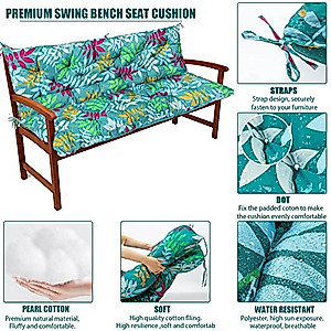 Zacammy Swing Replacement Seat Cushions, 2-3 Seater Bench Cushions for Outdoor Furnitur with Backrest, Garden Recliner Seat Cushions Waterproof Sofa Pads (Green Flowers 60x40in)