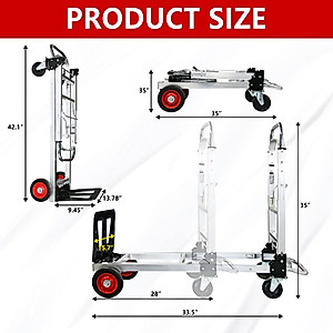 JXUFDHO Hand Truck Dolly Foldable Heavy Duty, Convertible 2 in 1 Folding Hand Truck Folding Dolly Cart Trolley Luggage Cart 440lbs Capacity Aluminum for Moving Home, Auto, Office