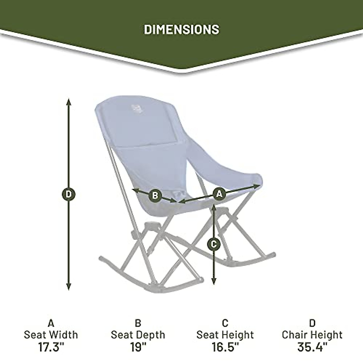 Timber Ridge Capsule Quad Folding Rocker Compact Rocking Camping Chair, 22.83”W x 20.47”D x 18.5”/33.07H, Blue