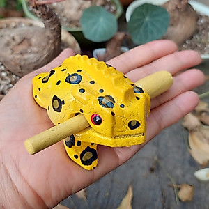 Cozinest 3" Wooden Frog Guiro Rasp Percussion Instruments Tone Block Thailand Craft Wood Frog Musical Instrument Adorable Gift (Yellow Dots)