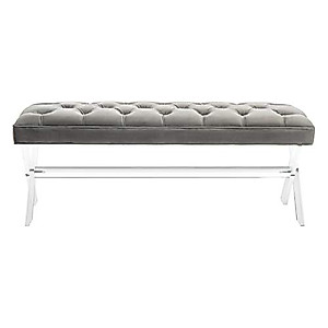 Safavieh Couture Home Tourmaline 48-inch Glam Dark Grey Velvet Tufted Acrylic Bench