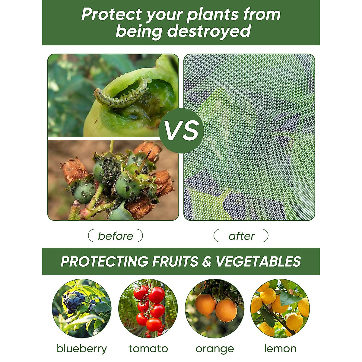 Bird Netting for Garden Protection - 4 PACK Garden Netting Pest Barrier with Drawstring,3.3Ft x 2.7Ft Mosquito Net Tomato Protective Cover Garden Plant Netting for cicadas Vegetables blueberry bushes