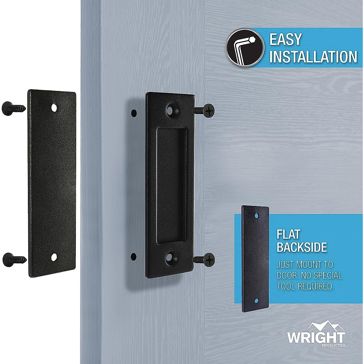 Wright Products Sliding Flush Barn Door Handle Set, Matte Black, 1 Pack - Mounting Hardware Included