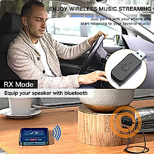 2 in 1 Bluetooth V5.3 Transmitter Receiver, USB Bluetooth Adapter, Wireless Audio Transmitter for TV to Bluetooth Headphones, Low Latency, Power by USB for TV/PC Home/Car Sound System