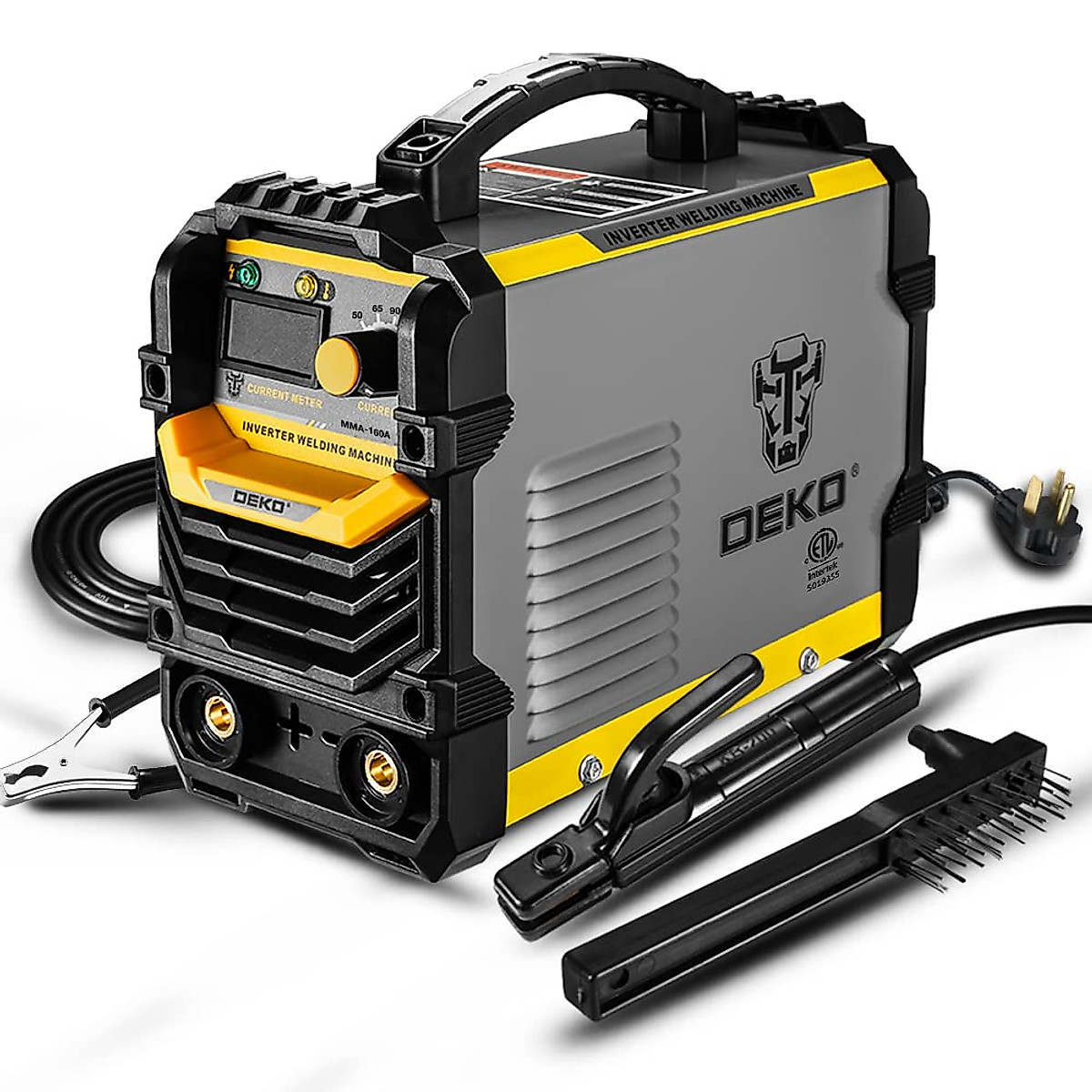 DEKOPRO 110/220V MMA Welder,160A ARC Welder Machine IGBT Digital Display LCD Hot Start Welder with Electrode Holder,Work Clamp, Input Power Adapter Cable and Brush