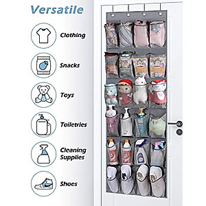 MISSLO Over The Door Shoe Organizer Hanging Closet Holder Hanger Storage Bag Rack with 24 Large Mesh Pockets, Gray