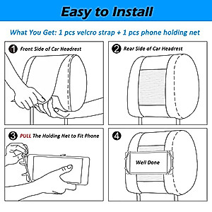 WELLMETE Car Headrest Phone Holder for Kids Back Seat - Compatible with iPhone, Samsung and Other Cell Phones - Soft Adjustable Silicone Holding Net (for Phone 1 Pack)