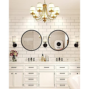 Growsun 28'' Black Round Mirror for Bathroom, Circle Bathroom Mirror for Wall, Entryway Living Room with Metal Frame for Home Decor