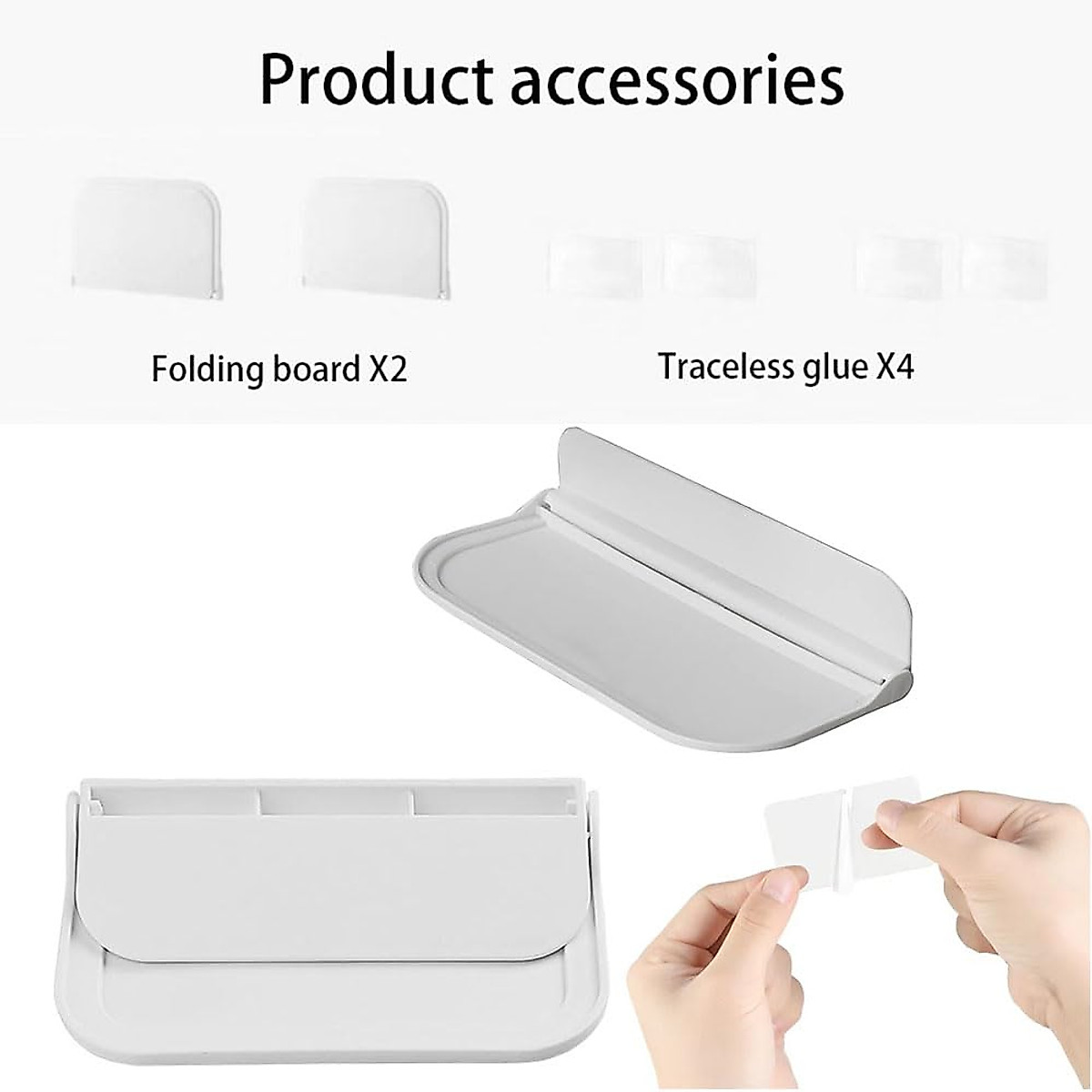 bcnyihe 2 Pcs Bathroom Folding Rack Toilet Wall Towel Storage Handy Tool Perforation-Free Bedroom Bedside Shelf Hanging Bracket Foldable Adhesive Organizer