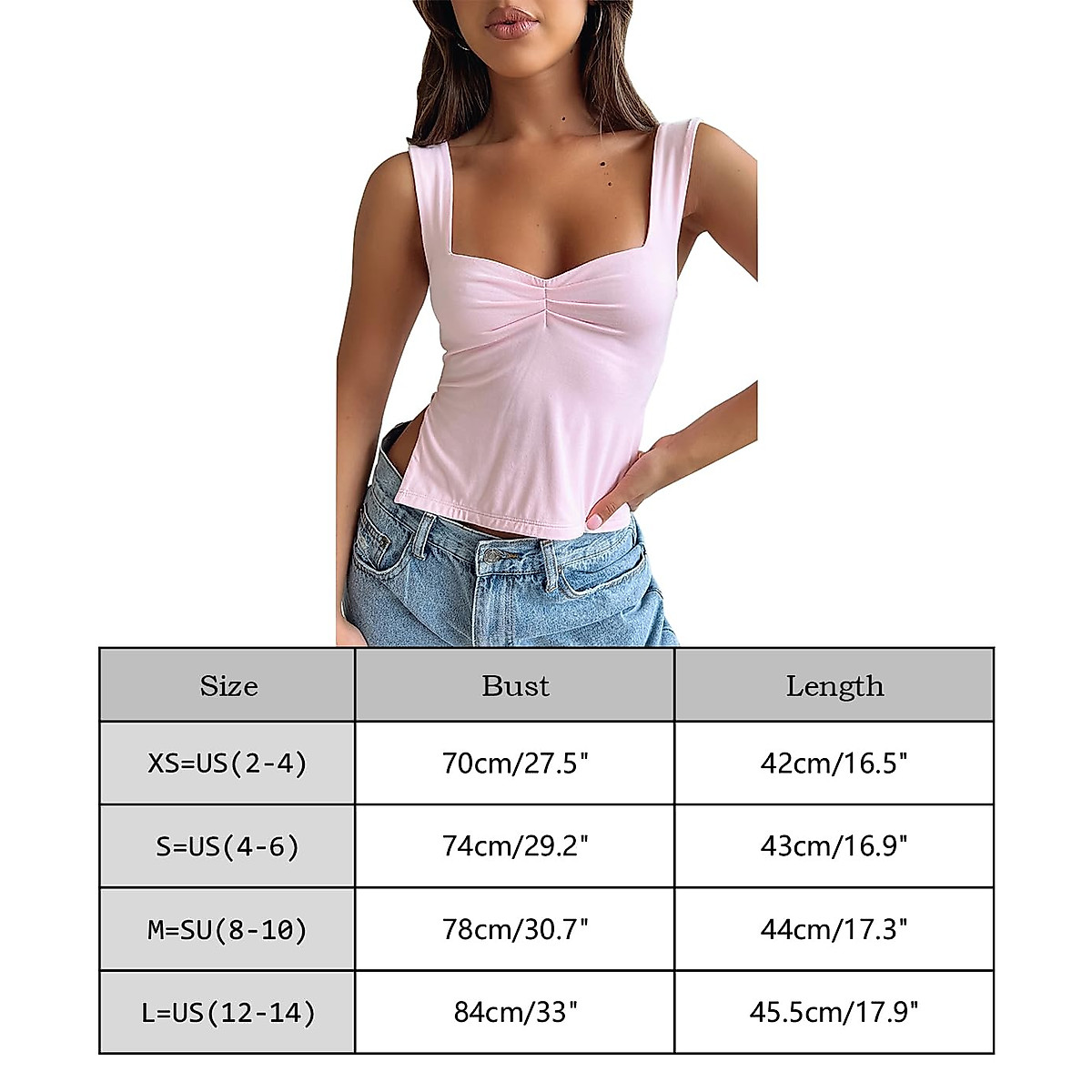 BAIGRAM Women’s Sleeveless Slim Crop Tank Top Sexy Pleated Bustier Sweetheart Neck Strappy Slits Cropped Vest Cami Pink