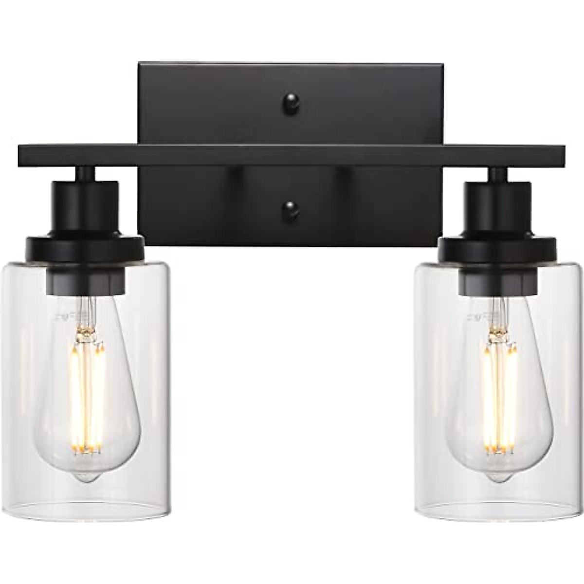 MELUCEE 2-Light Black Wall Sconce Industrial Vintage with Clear Glass Shade and Metal Base, Bathroom Vanity Lights Hallway Light Fixture Sconces Wall Lighting