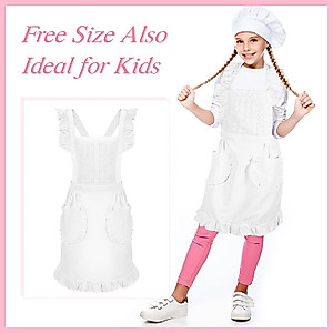 Tarpop Retro Ruffle Apron Fancy Cute White Apron for Kitchen Cooking Baking Cleaning Maid Costume Frilly Adorable Waitress Aprons Vintage Costume