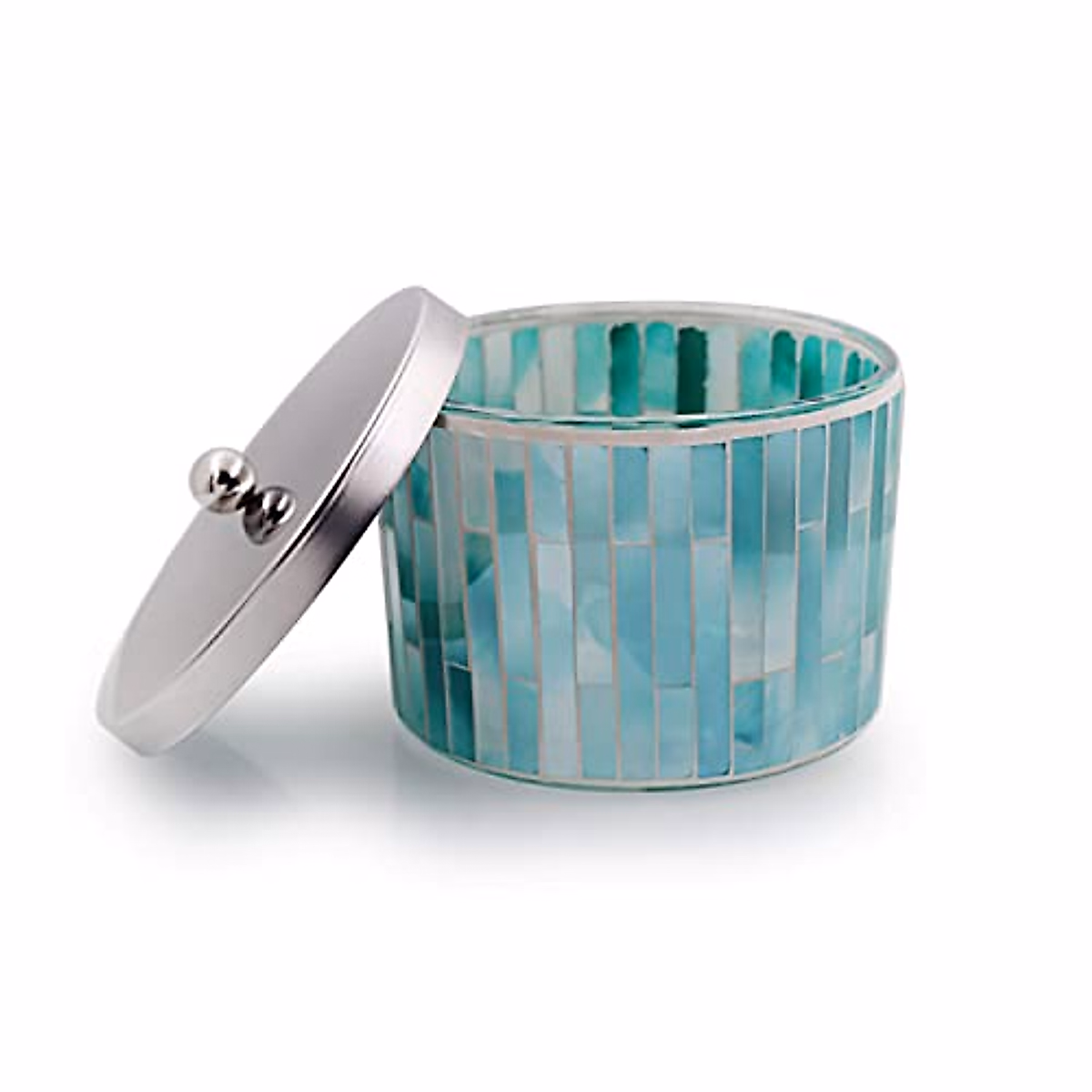 LushAccents Bathroom Accessories Set, 5-Piece Decorative Glass Bathroom Accessories Set, Soap Dispenser, Vanity Tray, Jar, Toothbrush Holder, Tumbler, Elegant Green Mosaic Glass