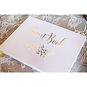 J&A Homes Polaroid Guest Book for Wedding - Registry Sign-In Book for Wedding, Reception, Engagement, Birthday, Baby Shower - White Guestbook w/Bookmark & Gold Floral Design - 9" x 6" (100 Pages)