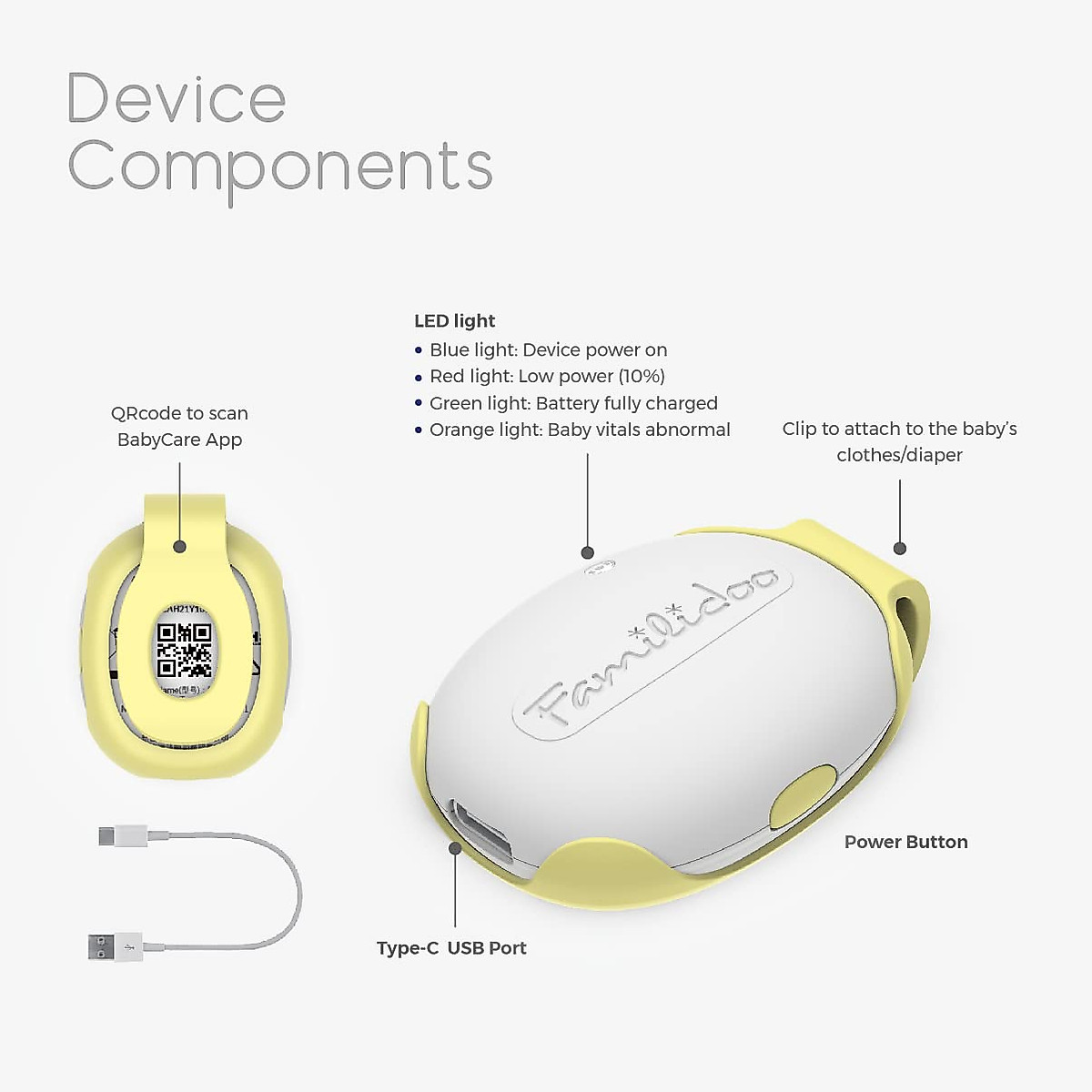 Familidoo Smart Baby Monitor Clip - Monitor Infant Abdominal Movement with Audio Alerts - Rollover Position Alarm - Sleep Record - Light and Easy to Clip on Diaper - Newborn Care Safety Essential