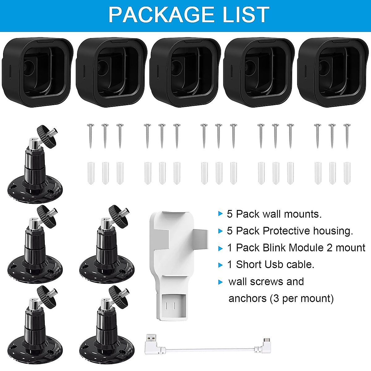5 Pack Wall Mount for Blink Outdoor 4 (4th Gen) with Weatherproof Protective Housing and Blink Sync Module 2 Mount (Blink Camera & Sync Module is Not Included)