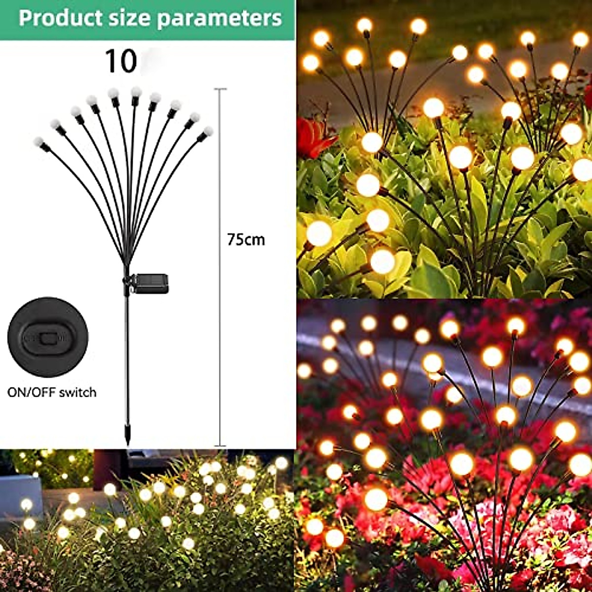 SUHERCBD Solar Garden Lights - New Upgraded Solar Swaying Light,2 Pack10 LED Solar Firefly Lights, Sway by Wind, Solar Outdoor Lights for Yard Patio Walkway Decoration, Warm White