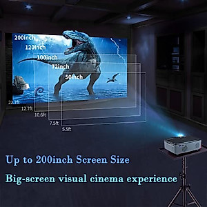 WiFi Bluetooth Projector, Native 1080P HD Movie Projector with 120" Projector Screen and Carrying Case, 4K Supported 200" Display Home Theater, Compatible with iOS/ Android/ Xbox/ PS5/ TV Stick/ HDMI