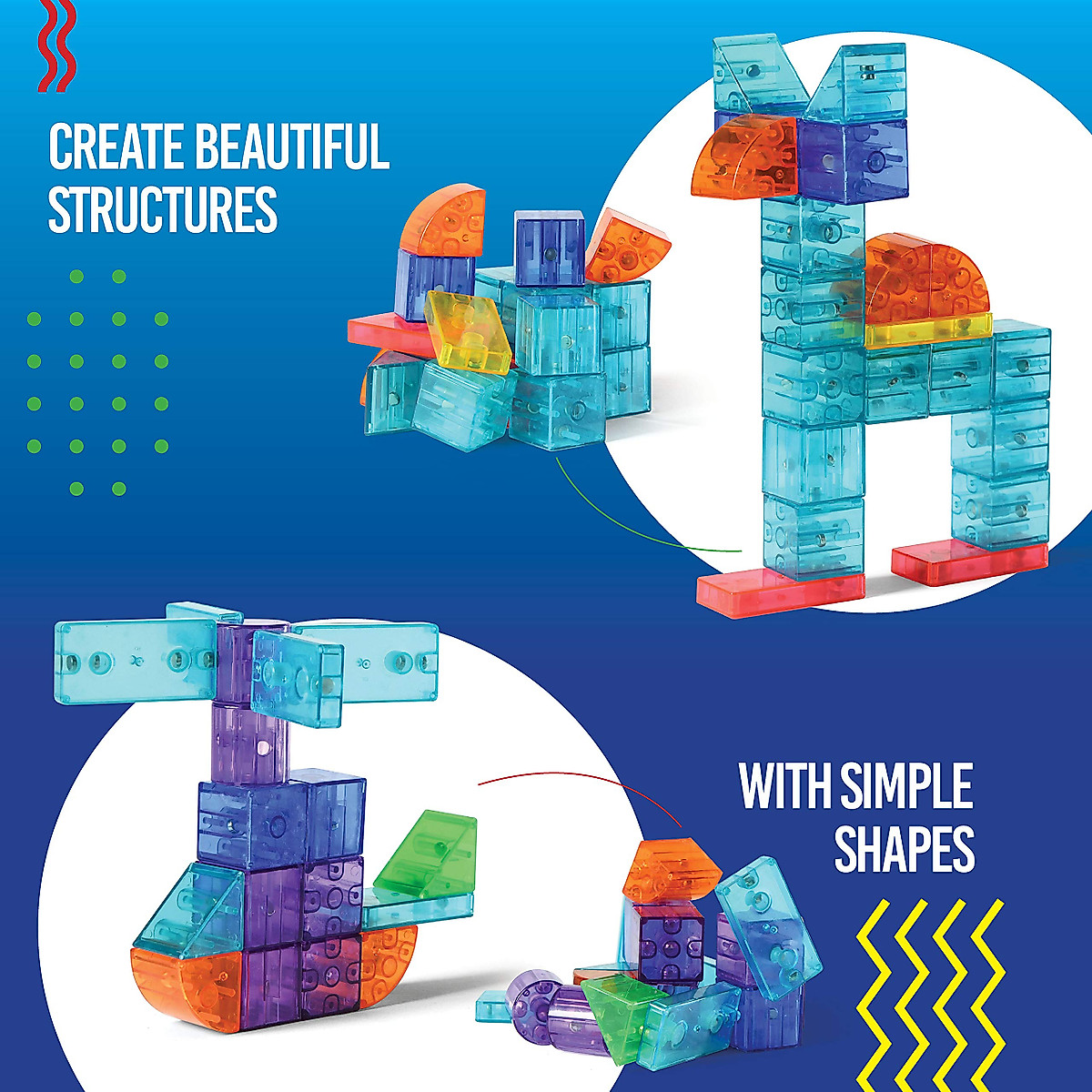 Play Brainy 101 Pieces Magnetic Cubes for Kids - 3D Building Blocks Set with Transparent Blocks in Varying Shapes and Colors - STEM-Approved Learning Toys for Kids Ages 3 and Up - Storage Box Included