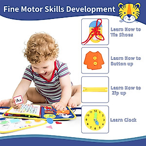 Busy Board for 1 2 3 4 Year Old Toddlers - Preschool Learning Activities Busy Book, Montessori Toys for Fine Motor Skills, Airplane Car Travel Essentials for Kids Boys Girls (Blue)