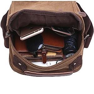 mygreen Vertical Canvas Messenger Bag, Unisex Casual leather Shoulder Bag Satchel Crossbody Bag for Outdoor Activities, Travel