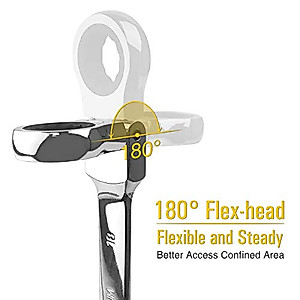 AZUNO 12-Piece Flex-head Ratcheting Wrench Set, Metric Ratchet Spanner Set 8-19mm, Chrome Vanadium Steel with Deluxe Case