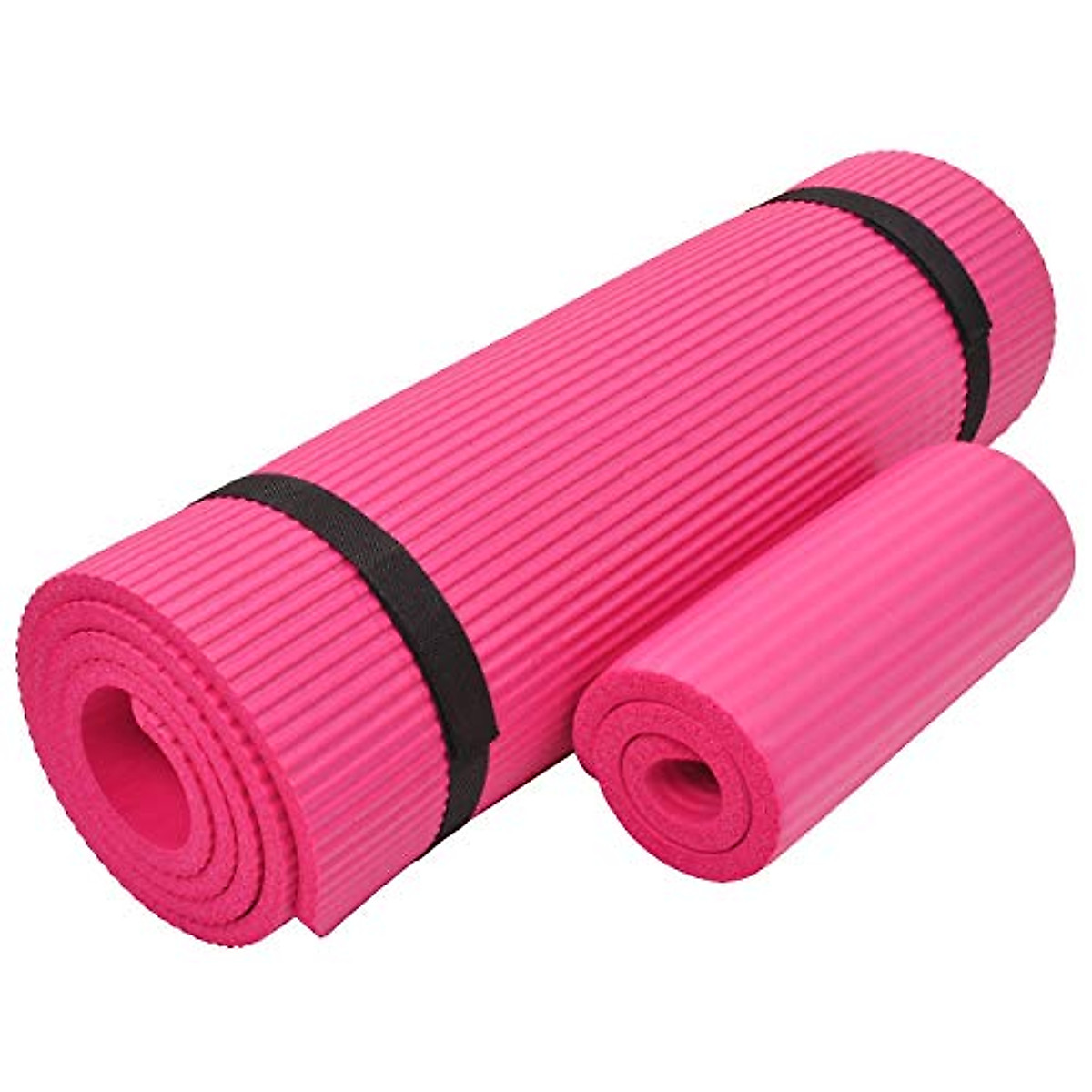 Signature Fitness All Purpose 1/2-Inch Extra Thick High Density Anti-Tear Exercise Yoga Mat and Knee Pad with Carrying Strap, Pink
