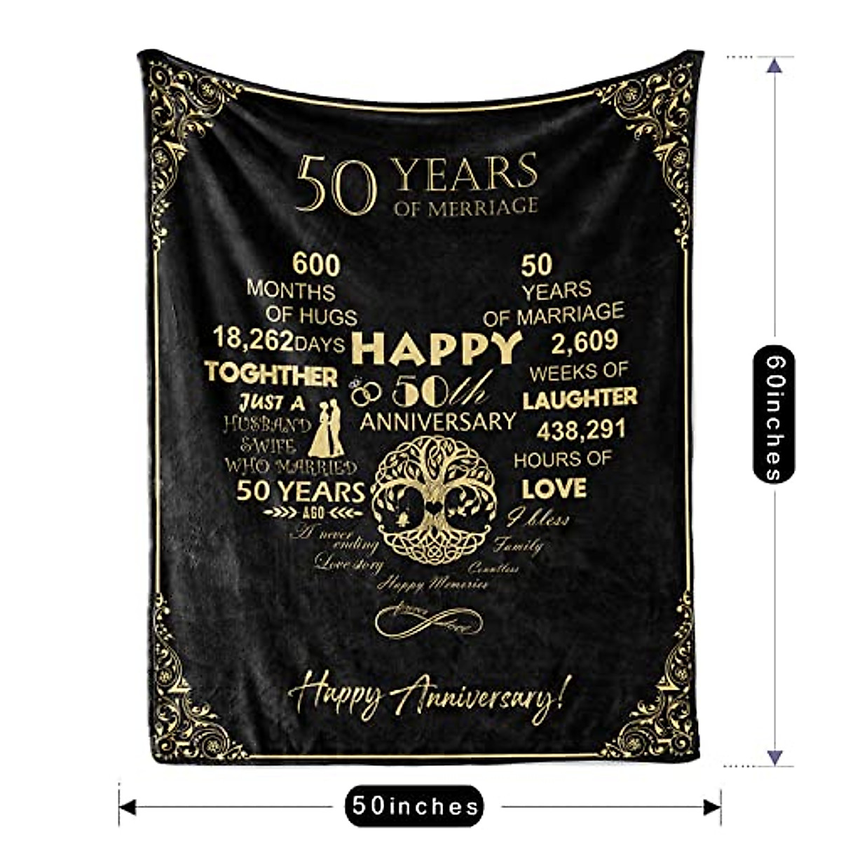 50th Anniversary Blanket Gifts,50th Golden Wedding Anniversary Couple Gifts for Husband Wife 50th Anniversary Decorations Valentine Wedding Romantic Throw Blanket 60"X 50"