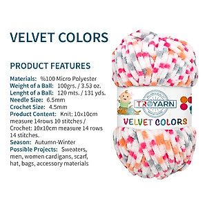 Troyarn Velvet Colors Chenille Baby Blanket Yarn Amigurumi Yarn for Crocheting and Knitting Super Bulky 100 gr (131 yds) (10222)