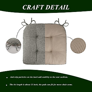 FlyGulls Non Slip Chair Cushions for Dining Chairs Set of 4 Kitchen Chair Cushions 18"x18"x3" Turfted Chair Pads Comfortable and Soft Seat Cushion with Ties, Light Grey