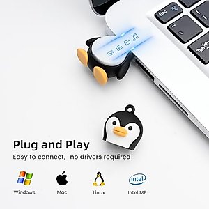 USB Flash Drive 64GB Cute Penguin Model USB Drive Thumb Drives USB 2.0 Memory Stick for External Data Storage