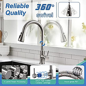 Kitchen Faucet with Pull Down Sprayer, High Arc Single Handle Single Hole Stainless Steel Kitchen Sink Faucet with 3 Functions Sprayer for Commercial Modern RV, Brushed Nickel