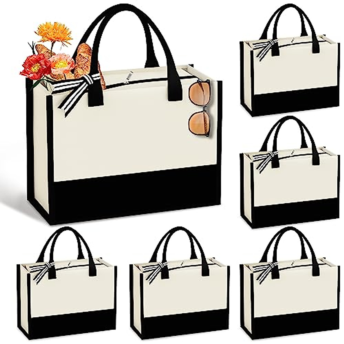 AUNOOL Bulk Tote Bag for Women, Sets of 6 Plain Canvas Bag with Pocket and Zipper, Personalized Gifts for Women Grandma Friend Sister, Bride to be Gifts