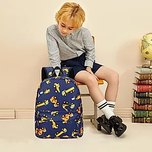 Bluboon Preschool Backpack Kids Boy Kindergarten Backpack With Lunch Box School Book Bags for Elementary Primary Schooler (Navy-vehicle)