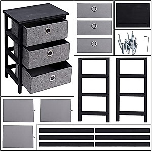 ECOMEX Nightstand with 3 Drawers, Small Night Stand Storage Dresser, Bedside Table Organizer Furniture Stand Unit for Bedroom, Fabric Dresser, Organizer Unit, Easy Pull Fabric Bins,Dark Grey