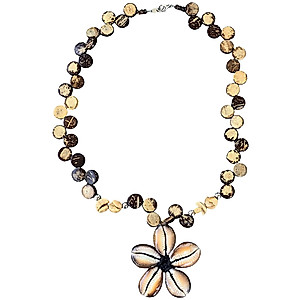 BlueRica Kaput Shells Flower on Brown Coconut Shell Disc Beads Necklace