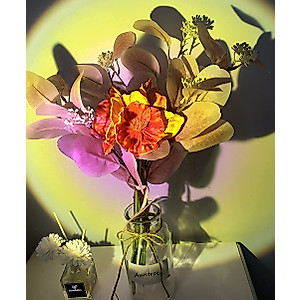 Auntroen Fake Flower Poppy Flower Leaf Combination Real Touch Latex Silk Fabric Artificial Flower, Kitchen Home Garden Party Wedding Decoration (Sunset+Pink) (B502)