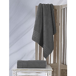Hammam Linen Bath Sheet Towels 6 Pieces Bundle | Includes: 2 Luxury Bath Sheet Towels, 4 Hand Towels | Quality, Soft Towel Set | Grey