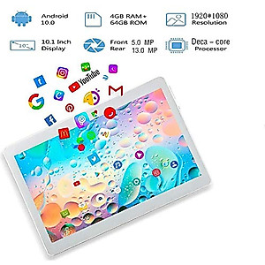 Deca core 10.1" Inch TYD Tablet Google Android 10, 4G LTE Dual SIM, 4GB RAM 64GB Storage, 1920 1200 Full HD IPS Touchscreen,Dual Camera, WiFi/WLAN/Bluetooth/GPS TYD-109 (64GB, Silver)