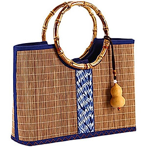 JINYISI Bamboo bag, Bamboo purse, Straw purses for women, Straw purse,Bamboo bag storage organizer, Bamboo bags for women, Bamboo Silk Tote Bag, Bamboo straw bag