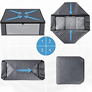 HomeHacks Storage 3-Pack Clothes Organizer Storage Bags Foldable Storage Box with Large Clear Window Sturdy Handles for Closet, Dorm, Pillows, Bedding, Clothes, Stuffed Toys, Blankets, 100L, Grey