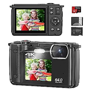4K 64MP Digital Camera for Photography, Compact Vlogging Camera for YouTube with Auto Focus, Selfie Screens,32GB SD Card,Point&Shoot Camera with WiFi 18X Zoom,Travel Video Camera for Beginners Kids