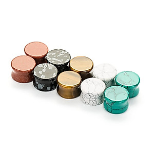 CABBE 10pcs Natural Stone Plugs Ear Gauges Kit Gauges 2g - 20mm Saddle Style Double Flared Expander Set Stretcher Body Piercing Jewelry, Gauge 1/2" = 12mm