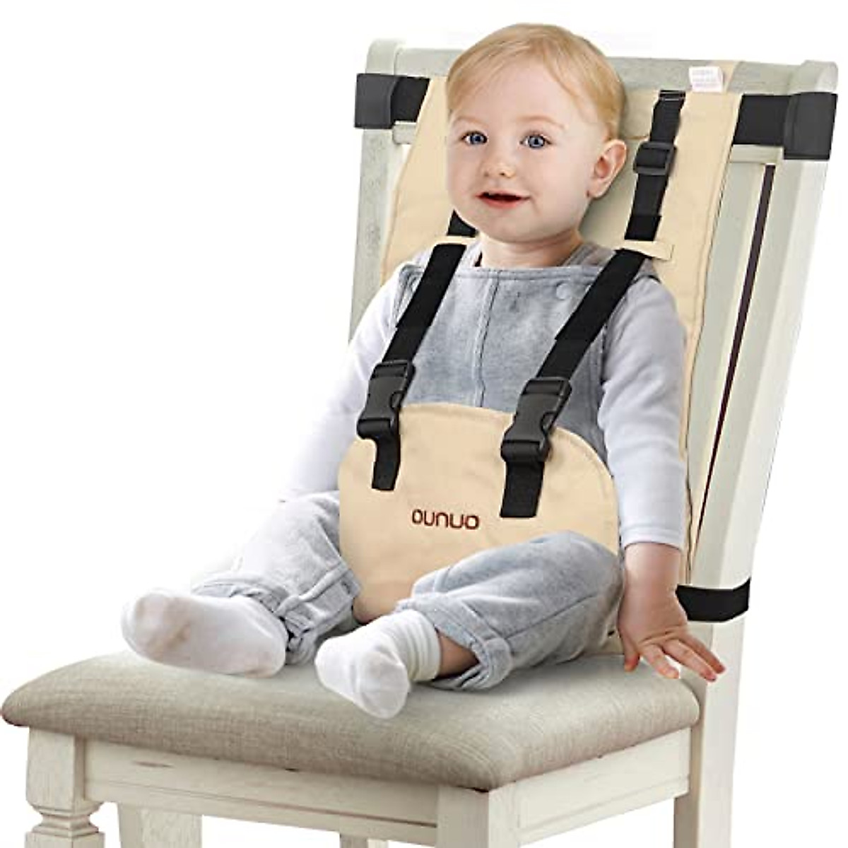 Portable High Chair, OUNUO Travel Harness Seat for Toddler and Babies, Travel High Chair Essential Accessories Washable Cloth Harness Chair for Infant Feeding, Foldable Baby Chair Seat Belt