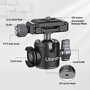 ULANZI Tripod Ball Heads for 1/4" Tripod, U-80L Camera BallHead Metal Mini Ball Head 360 Degree Rotating Panoramic Arca Quick Release Plate & Cold Shoe, for DSLR Camera Camcorder Tripod Monopod Slider